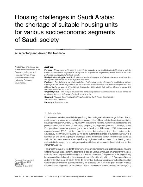 (PDF) Housing challenges in Saudi Arabia: the shortage of suitable ...