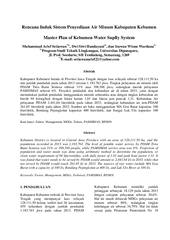 (PDF) Rencana Induk Sistem Penyediaan Air Minum Kabupaten Kebumen