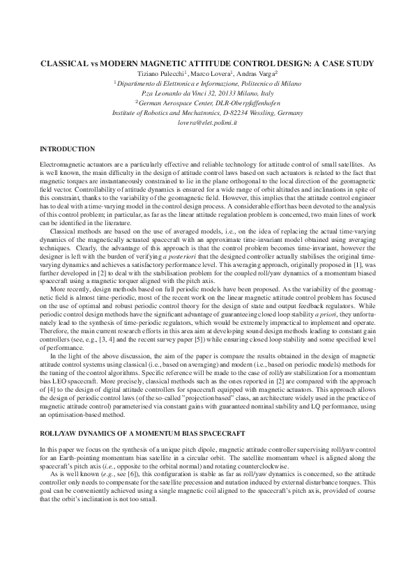 (PDF) Classical vs modern magnetic attitude control design: A case study