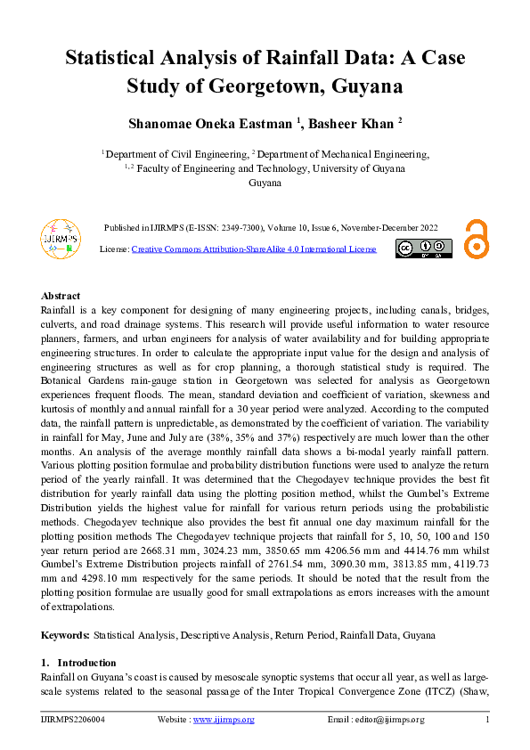 (PDF) Statistical Analysis of Rainfall Data: A Case Study of Georgetown ...