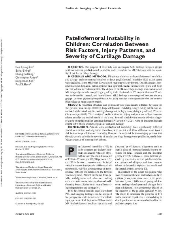 (PDF) Patellofemoral Instability in Children: Correlation Between Risk ...