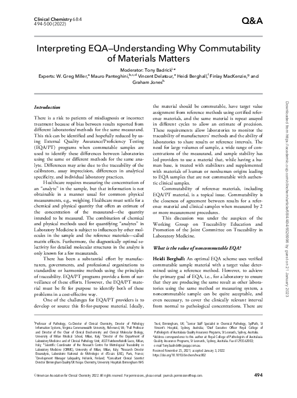 (PDF) Interpreting EQA—Understanding Why Commutability of Materials Matters