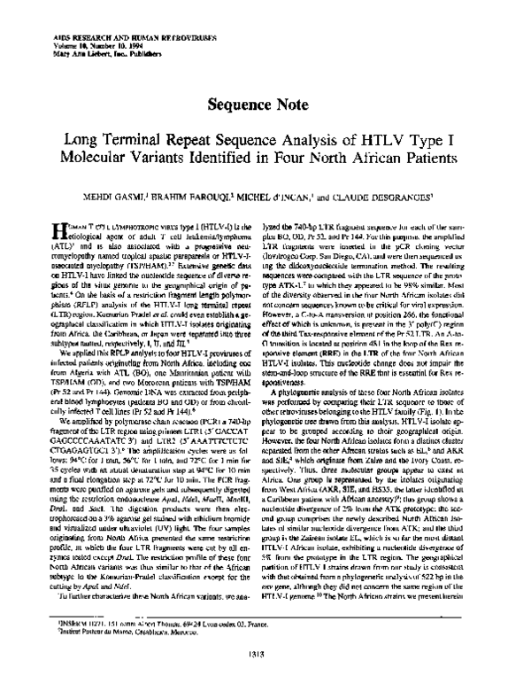 (PDF) Long Terminal Repeat Sequence Analysis of HTLV Type I Molecular ...