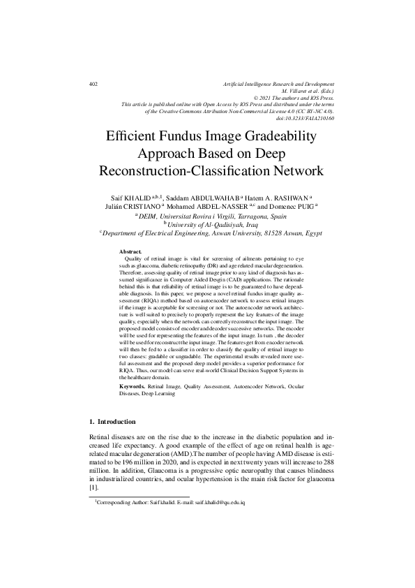 Pdf Efficient Fundus Image Gradeability Approach Based On Deep Reconstruction Classification