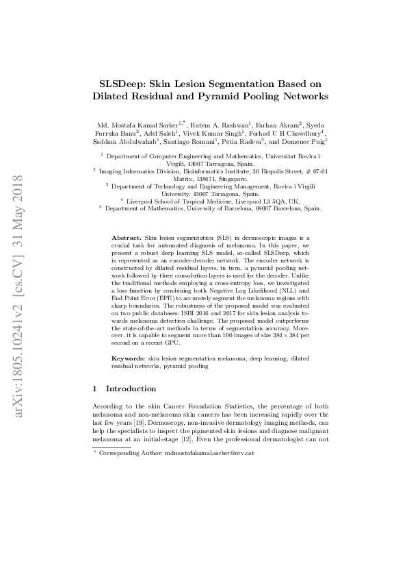 Pdf Slsdeep Skin Lesion Segmentation Based On Dilated Residual And Pyramid Pooling Networks