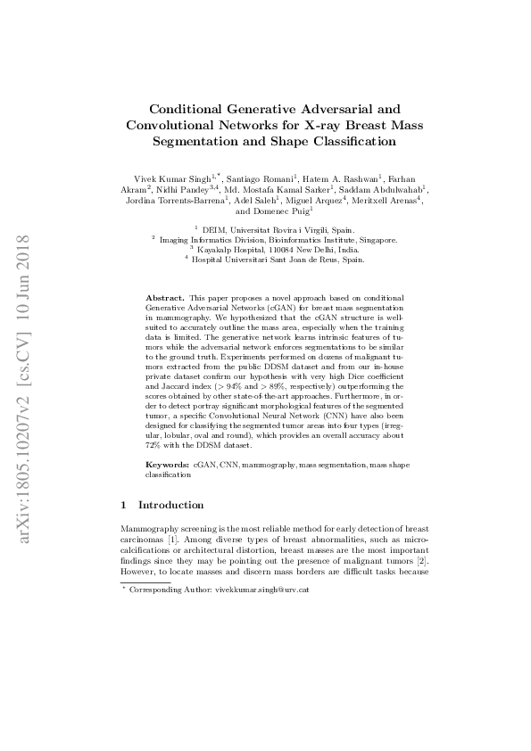 Pdf Conditional Generative Adversarial And Convolutional Networks For X Ray Breast Mass