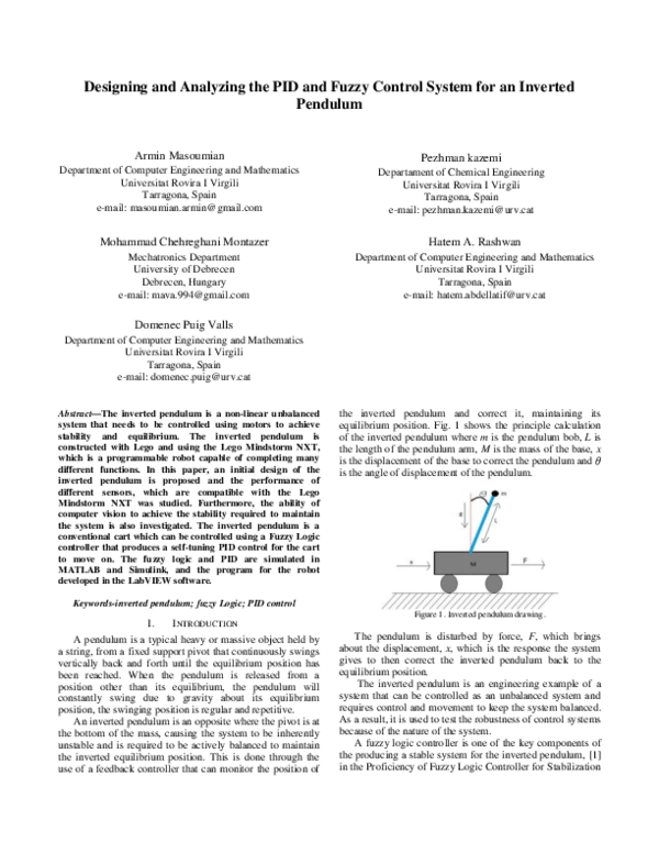 Pdf Designing And Analyzing The Pid And Fuzzy Control System For An