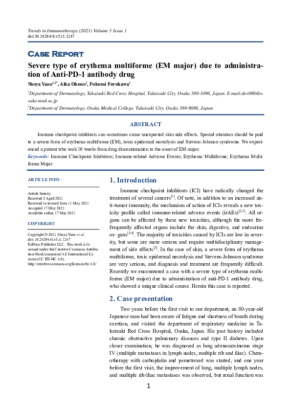 (PDF) Severe Type of Erythema Multiforme (EM major) due to ...