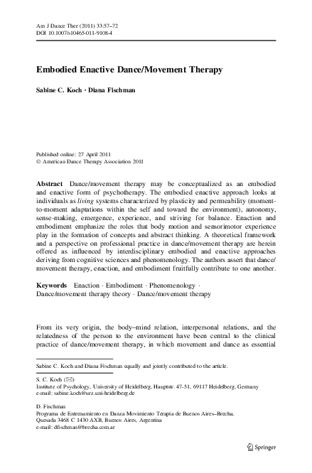(PDF) Embodied Enactive Dance/Movement Therapy