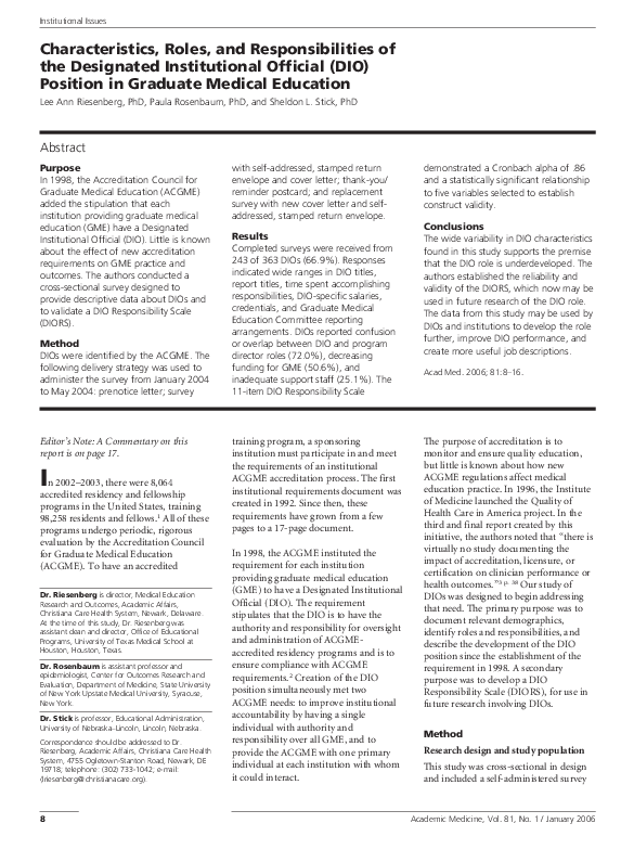 (PDF) Characteristics, Roles, and Responsibilities of the Designated ...
