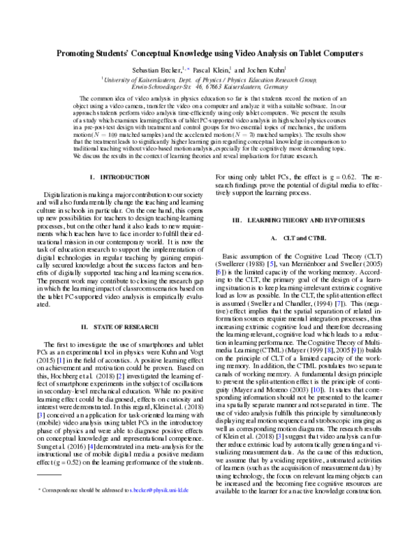(PDF) Promoting Students’ Conceptual Knowledge using Video Analysis on Tablet Computers
