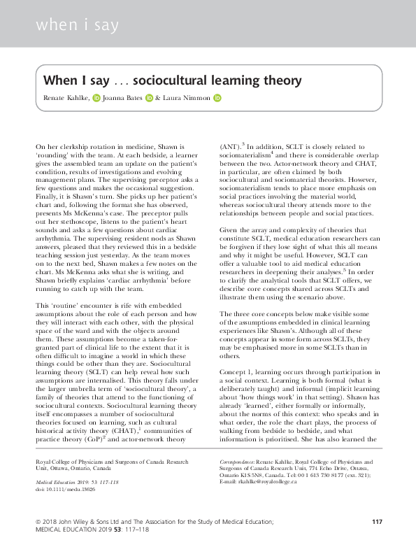 Pdf When I Say Sociocultural Learning Theory