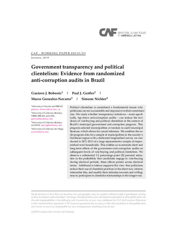 (PDF) Government transparency and political clientelism: Evidence from ...