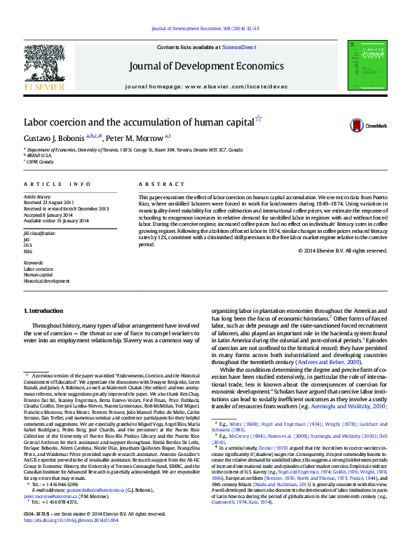 (PDF) Labor coercion and the accumulation of human capital