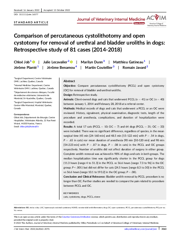 (PDF) Comparison of percutaneous cystolithotomy and open cystotomy for ...
