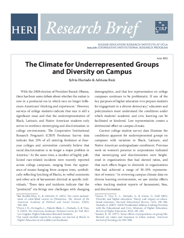 (PDF) The Climate for Underrepresented Groups and Diversity on Campus