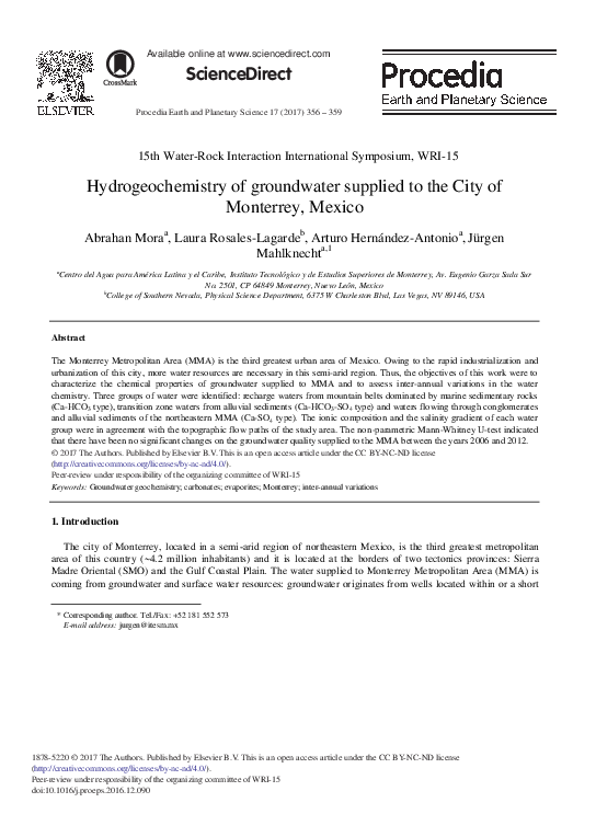 (PDF) Hydrogeochemistry of Groundwater Supplied to the City of ...