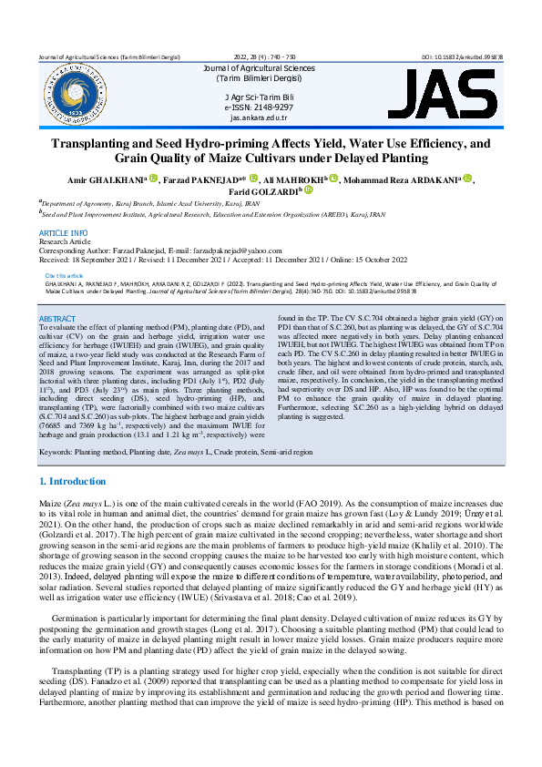 (PDF) Transplanting and Seed Hydro-priming Affects Yield, Water Use ...