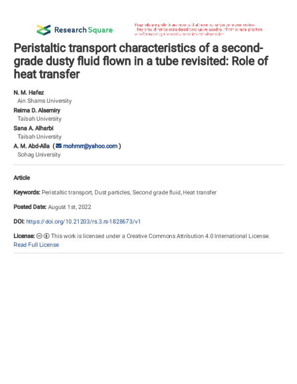 (PDF) Peristaltic transport characteristics of a second-grade dusty ...