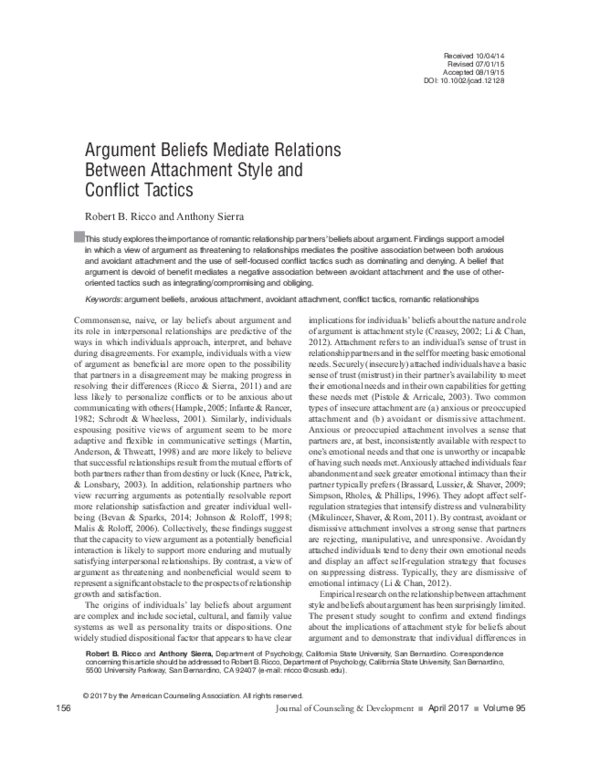(PDF) Argument Beliefs Mediate Relations Between Attachment Style and ...