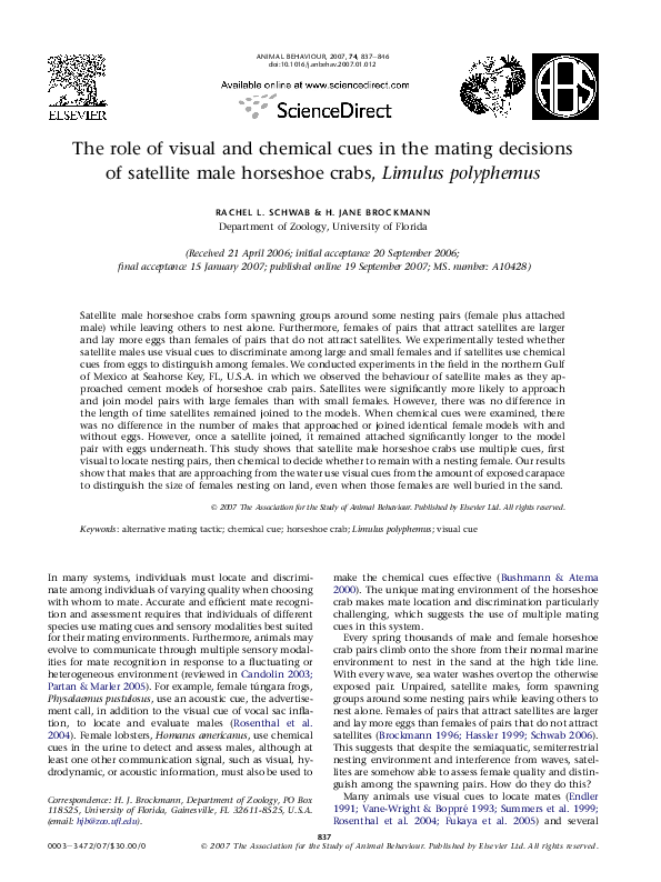(PDF) The role of visual and chemical cues in the mating decisions of ...