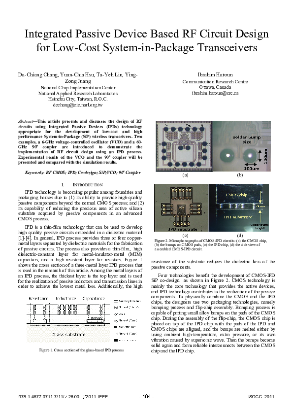 (PDF) Integrated Passive Device based RF circuit design for low-cost ...