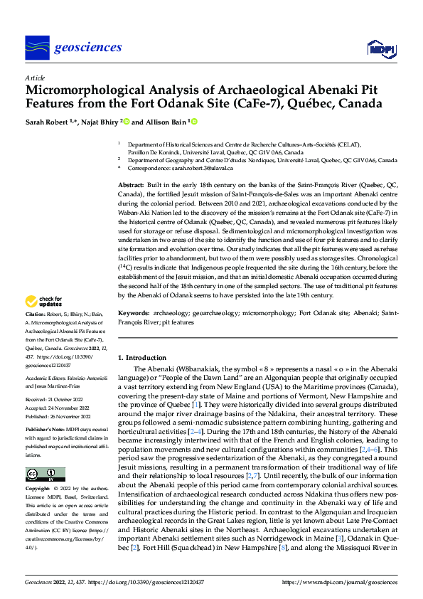 (PDF) Micromorphological Analysis of Archaeological Abenaki Pit ...
