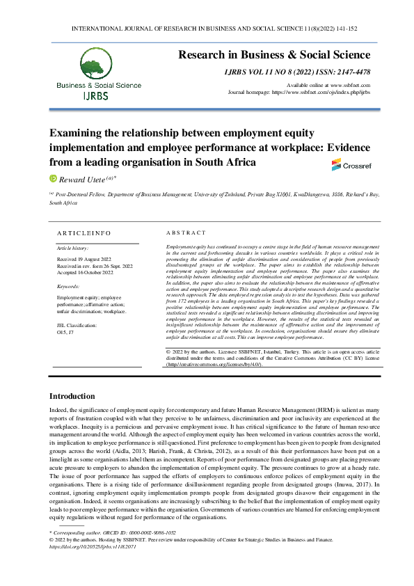 (PDF) Examining the relationship between employment equity implementation and employee ...