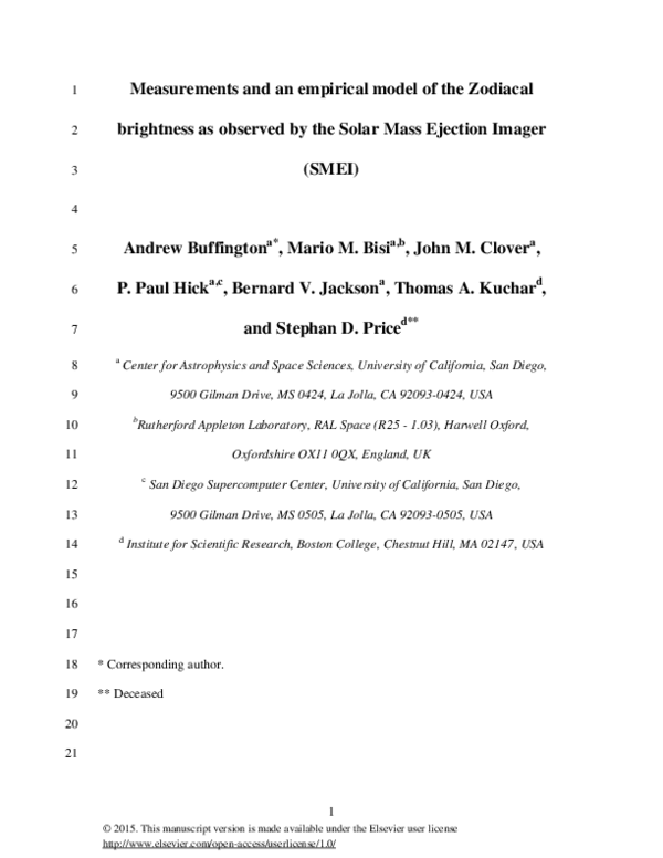 (PDF) Measurements and an empirical model of the Zodiacal brightness as ...