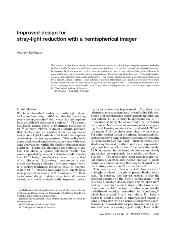 (PDF) Improved Design for Stray-Light Reduction with a Hemispherical Imager