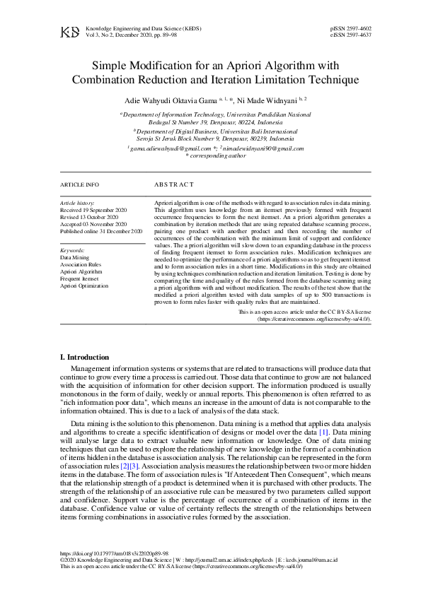 Pdf Simple Modification For An Apriori Algorithm With Combination