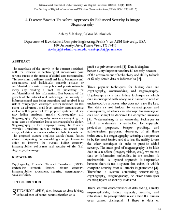Pdf A Discrete Wavelet Transform Approach For Enhanced Security In