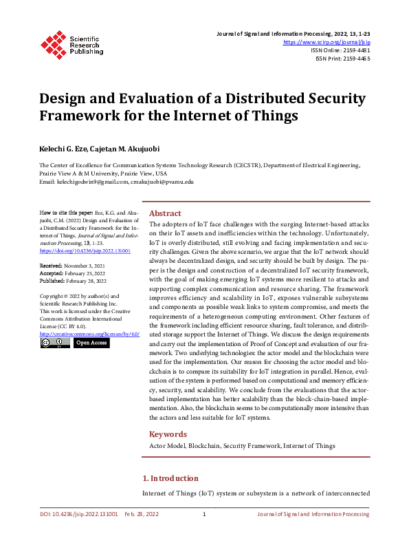 Pdf Design And Evaluation Of A Distributed Security Framework For The