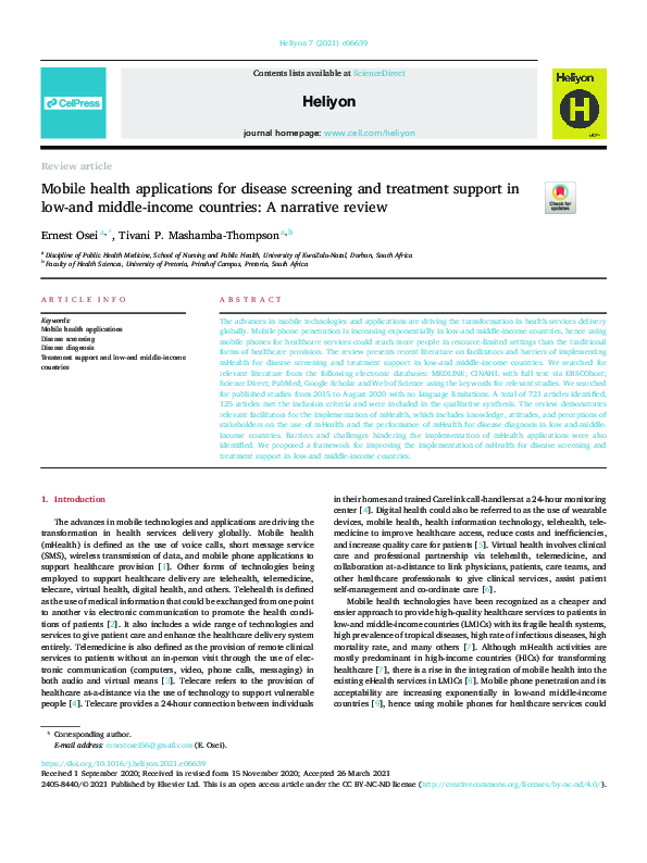 (PDF) Mobile health applications for disease screening and treatment support in low-and middle ...