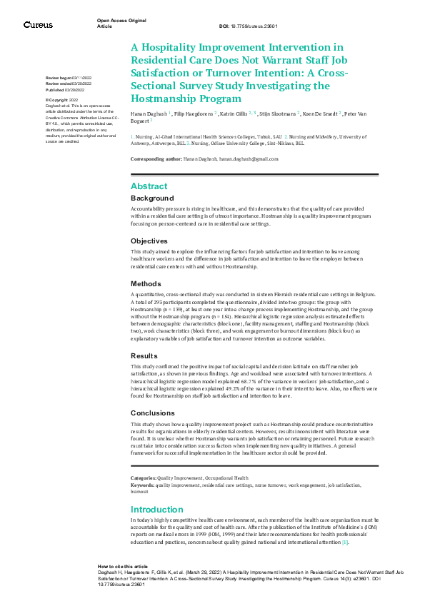 (PDF) A Hospitality Improvement Intervention in Residential Care Does ...