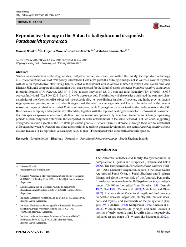 (PDF) Reproductive biology in the Antarctic bathydraconid dragonfish ...