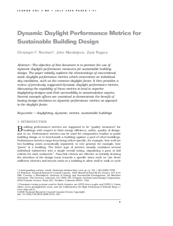(PDF) Dynamic Daylight Performance Metrics for Sustainable Building Design