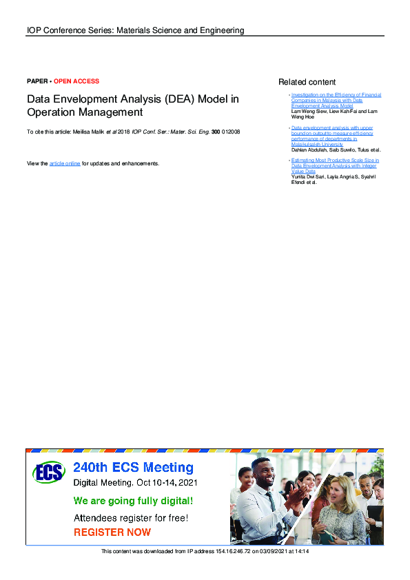 (PDF) Data Envelopment Analysis (DEA) Model in Operation Management