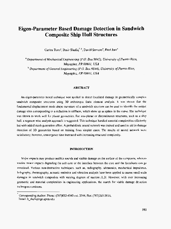 (PDF) Eigen-Parameter Based Damage Detection in Sandwich Composite Ship Hull Structures