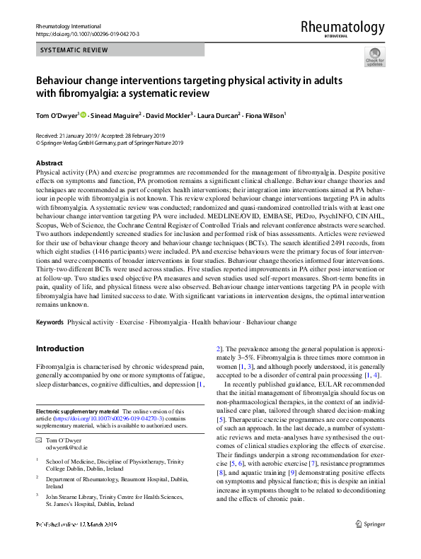 (PDF) Behaviour change interventions targeting physical activity in adults with fibromyalgia: a ...