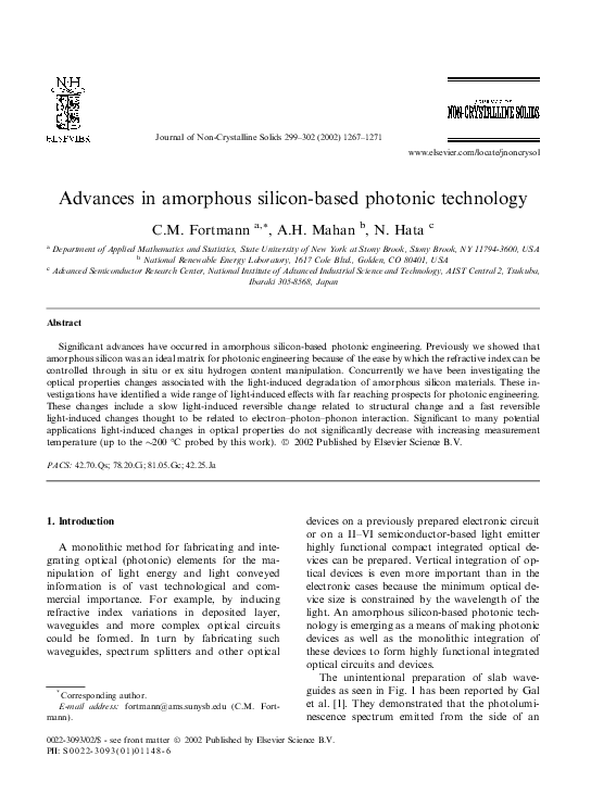 (PDF) Advances in amorphous silicon-based photonic technology