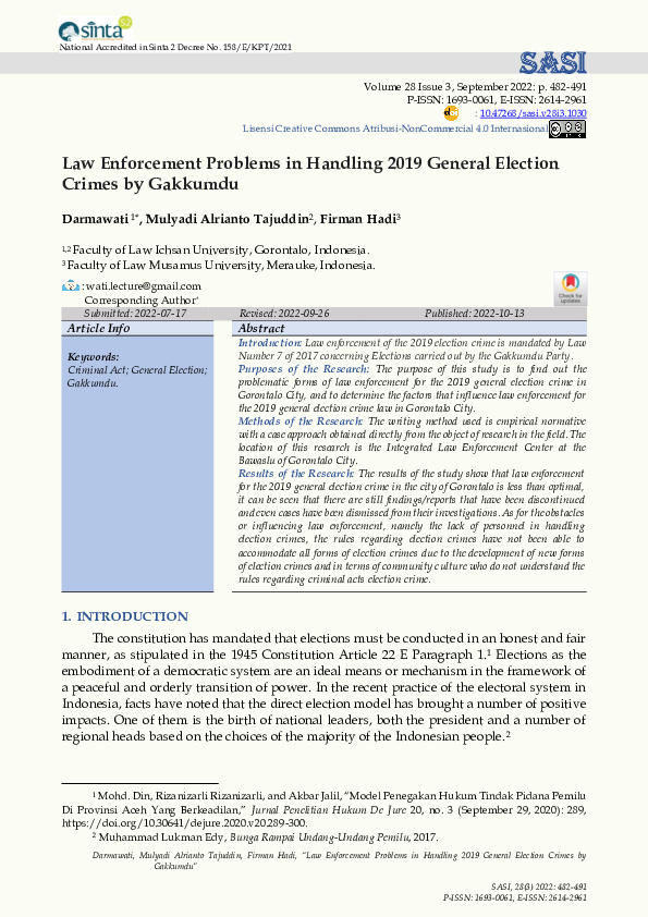 (PDF) Challenges in Law Enforcement of 2019 Election Crimes