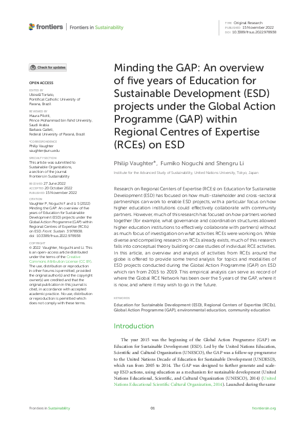 (PDF) Minding the GAP: An overview of five years of Education for Sustainable Development (ESD ...