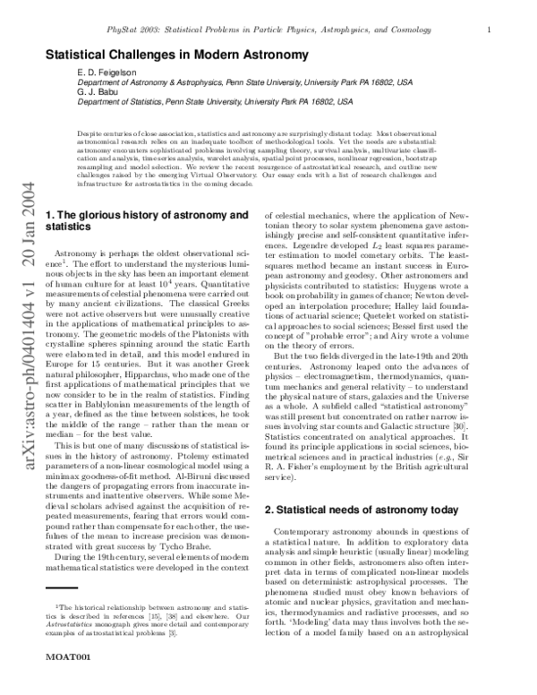 (PDF) Statistical Challenges in Modern Astronomy
