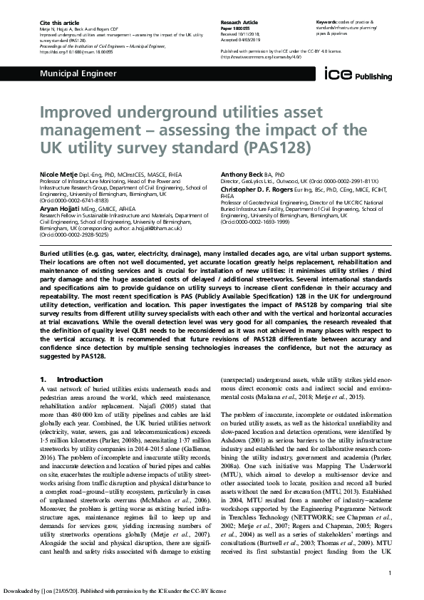 (PDF) Improved underground utilities asset management – assessing the ...