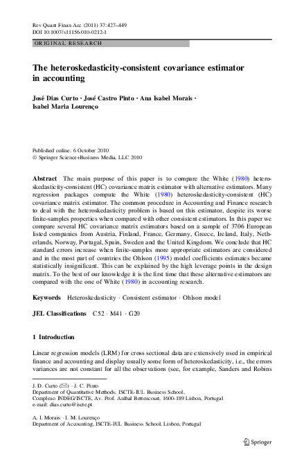 Pdf The Heteroskedasticity Consistent Covariance Estimator In Accounting