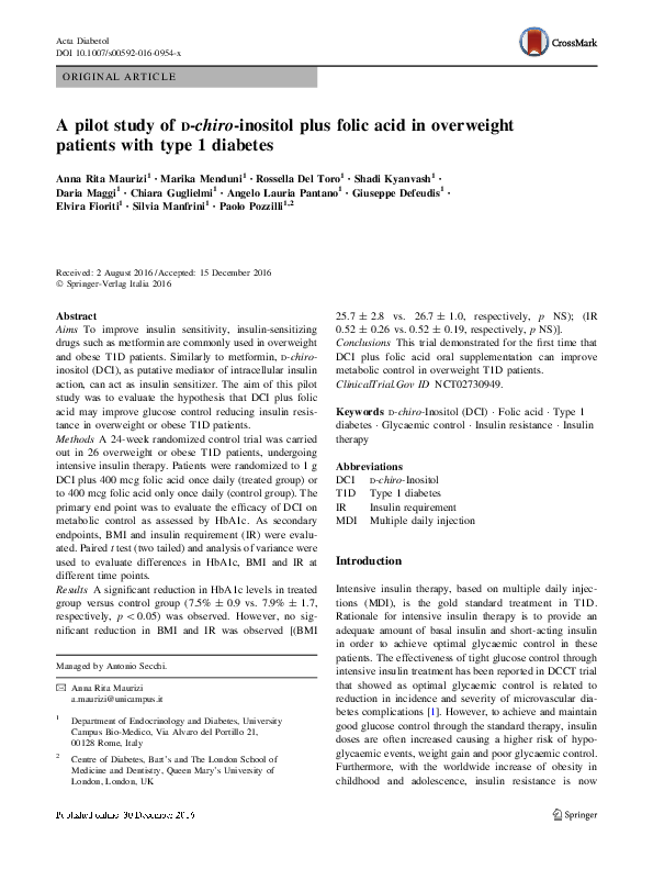 (PDF) A pilot study of D-chiro-inositol plus folic acid in overweight ...