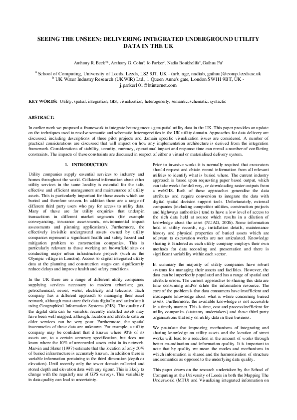 (PDF) Seeing the unseen: delivering integrated underground utility data in the uk
