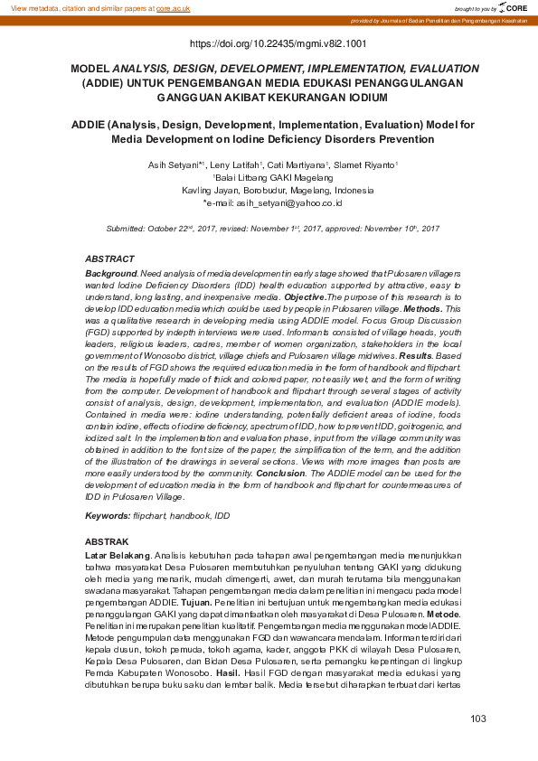 (PDF) Model Analysis, Design, Development, Implementation, Evaluation ... (PDF) Model Analysis, Design, Development, Implementation, Evaluation ...