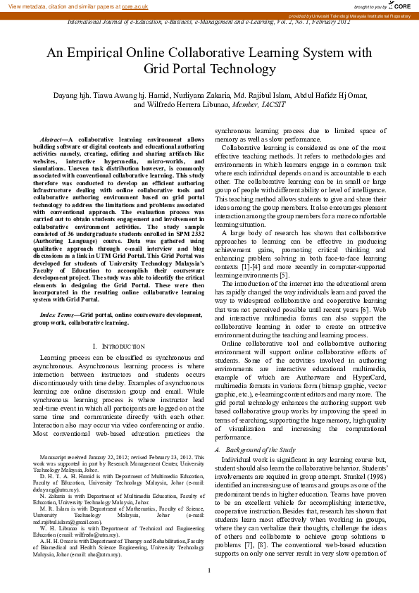 (PDF) An empirical online collaborative learning system with grid portal technology